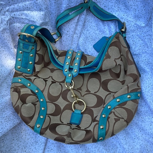 Coach | Bags | Vintage Coach Purse With Turquoise Leather Details And ...